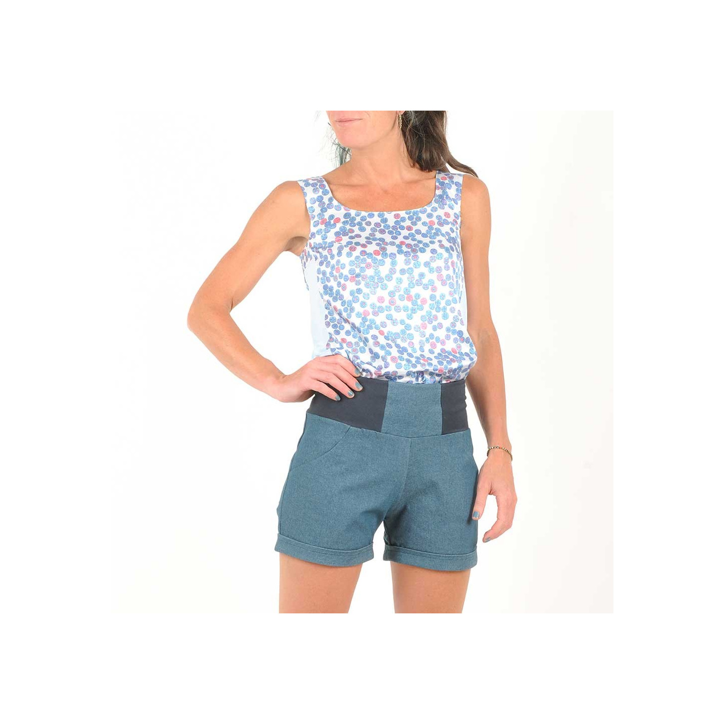 Short femme coton denim bleu stretch, Made in France